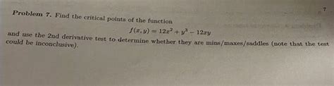Solved Problem 7 Find The Critical Points Of The Function