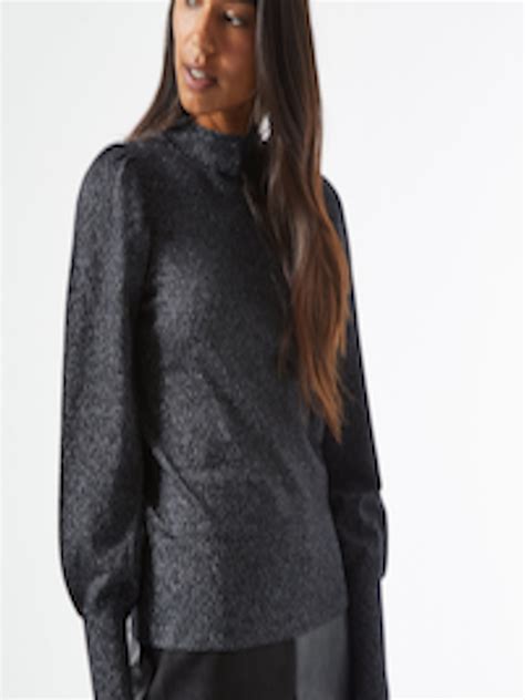 Buy DOROTHY PERKINS Women Black Shimmer Puff Sleeves Pullover Sweater