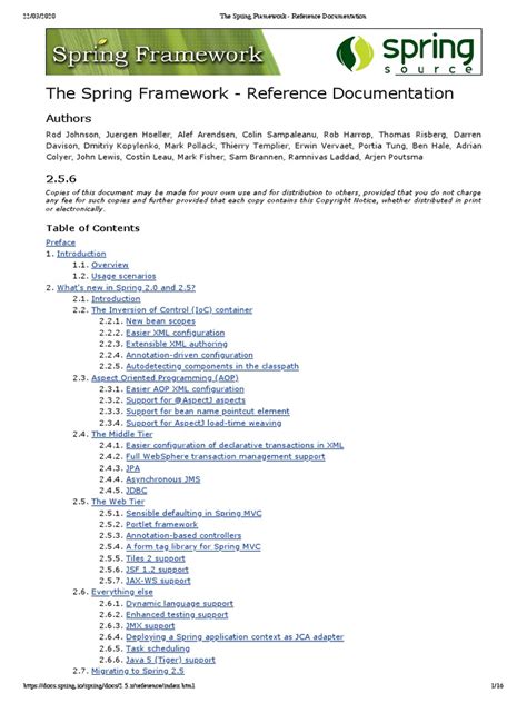 The Spring Framework 25 Reference Documentation Pdf Spring Framework Enterprise Java Beans