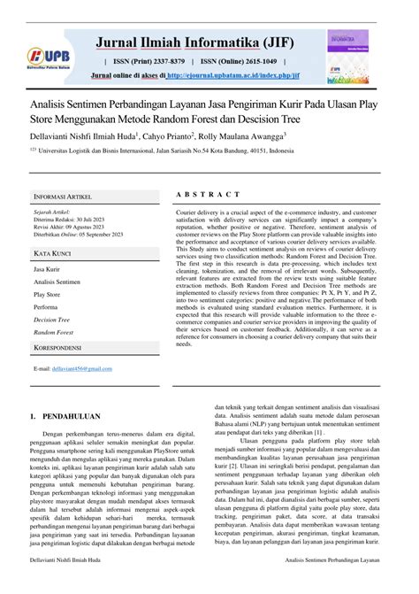 Pdf Analisis Sentimen Perbandingan Layanan Jasa Pengiriman Kurir Pada