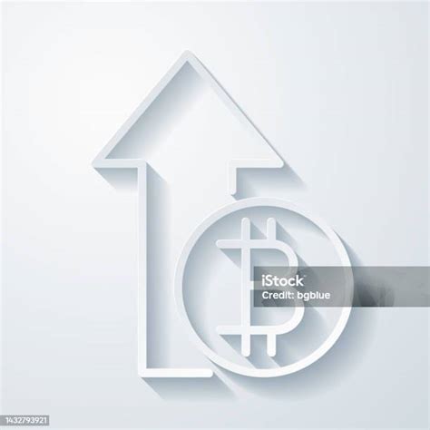Bitcoin Increase Icon With Paper Cut Effect On Blank Background Stock