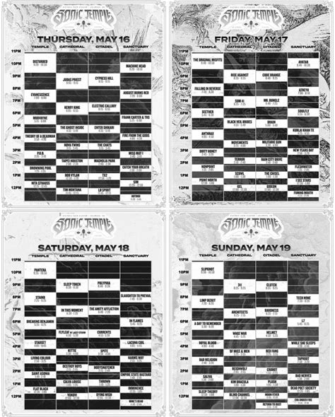 Printable 4 Day Setlist Rsonictemplefestival