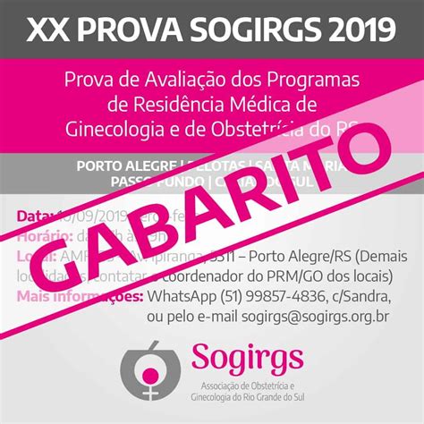 Gabarito Preliminar Da XX Prova Sogirgs 2019 Sogirgs