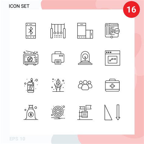 conjunto moderno de contornos pictograma de código de anillos html de ventana rotar elementos