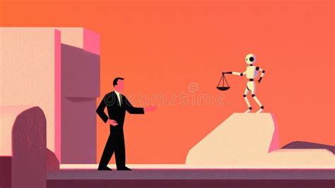 Scales Of Human And Robot Balance Digital Technology Stock