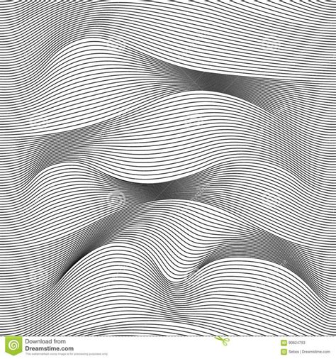 Abstract Vector Seamless Moire Pattern With Waving Curling Lines Monochrome Graphic Black And