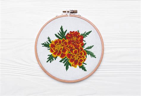 Marigold Cross Stitch Pattern Marigold Flowers Tagetes Lucida