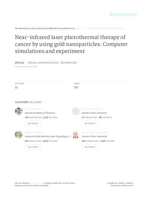 Pdf Near Infrared Laser Photothermal Therapy Of Cancer By Using Gold