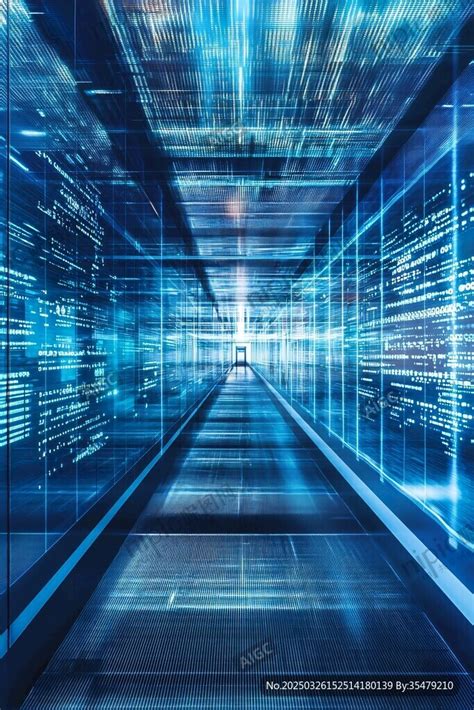 Ai创作图科技 未来 数据 走廊 光影 虚拟 线路 通道 数字 空间 矩阵 代码 蓝光 金属 电子 昵图网