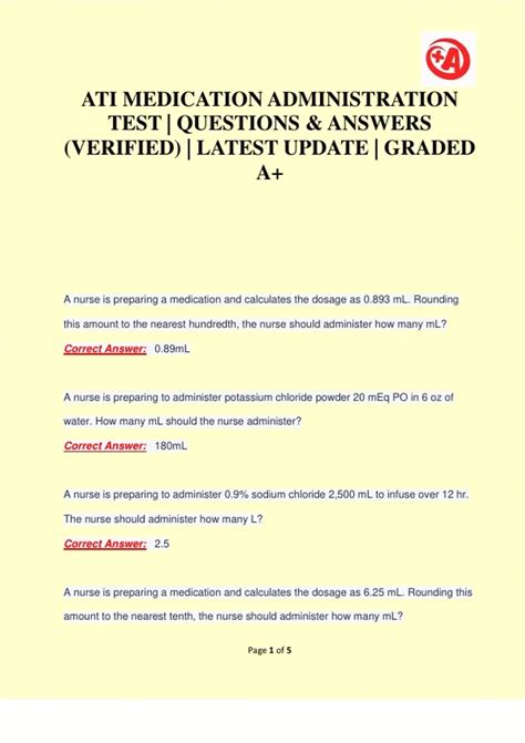 Ati Medication Administration Test Questions And Answers Verified Latest Update Graded A