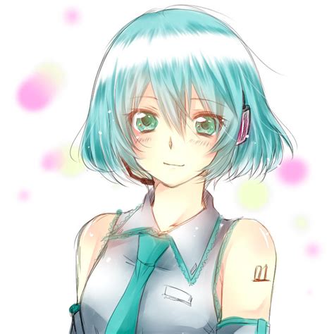 Safebooru 1girl Alternate Hairstyle Aqua Hair Artist Request Blush