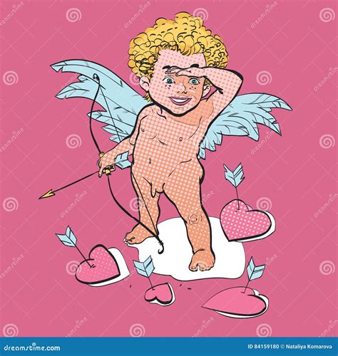 Funny Little Cupid Aiming At Someone Stock Vector Illustration Of