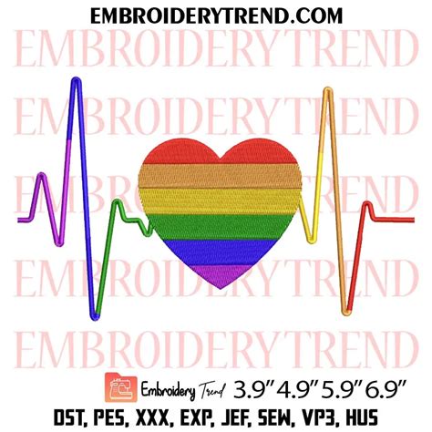 Lgbt Rainbow Heartbeat Embroidery Design Gay Pride Machine Embroidery