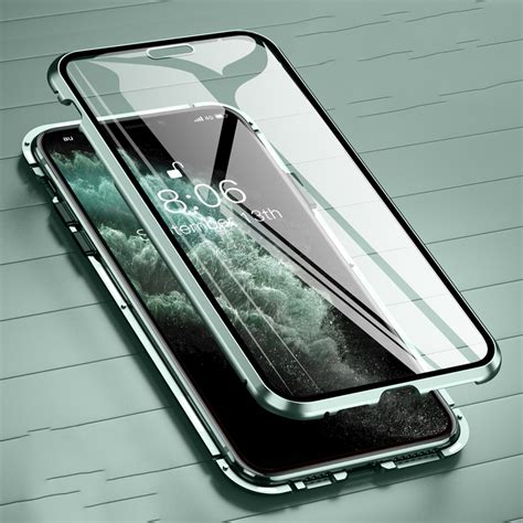 Double Side Tempered Glass Phone Cover 360 Magnetic Adsorption Metal Frame Case EBay