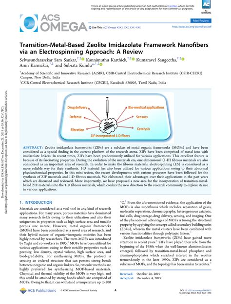 Pdf Transition Metal Based Zeolite Imidazolate Framework Nanofibers