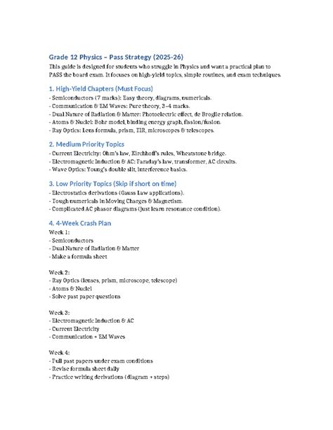 Grade 12 Physics Exam Pass Strategy Guide Studocu