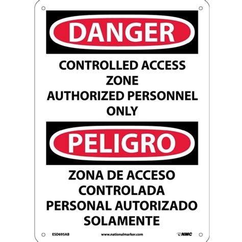 Danger Controlled Access Zone Sign Bilingual Esd695ab