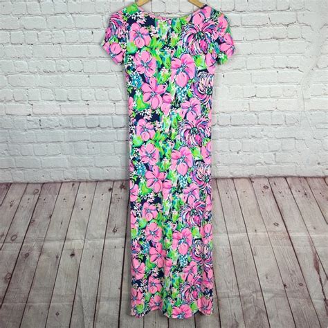 Lilly Pulitzer Dresses Lilly Pulitzer Wynne High Tide Navy Tall Order Pink Blue Maxi Dress