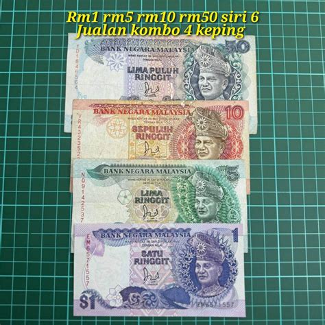 A554 Rm1 Rm5 Rm10 Rm50 Jualan Kombo 4 Keping Duit Kertas Lama Duit Lama