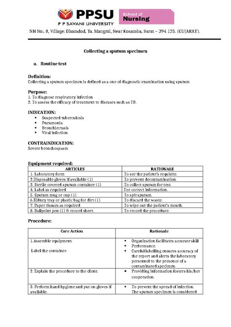 Sputum Collection Procedure Nh No 8 Village Dhamdod Ta Mangrol