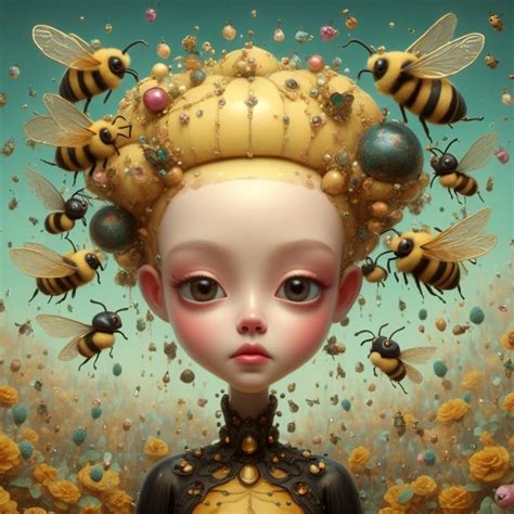 Beautiful Anthropomorphic Queen Bee And Her Kingdom Of Bees R Nightcafe