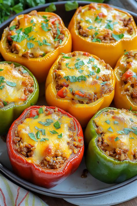 Easy Stuffed Bell Peppers With Ground Beef And Brown Rice Recipe