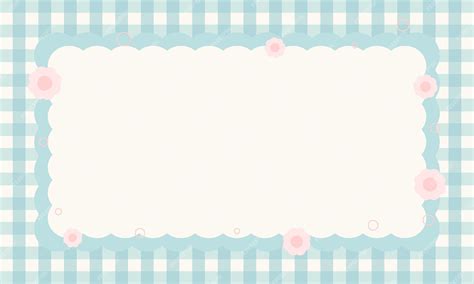 카와이 귀여운 파스텔 부드러운 파란색 그리드 구름과 귀여운 꽃 프레임 배경 프리미엄 벡터