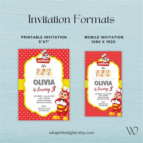 Editable Jollibee Birthday Invitation Personalized Jollibee Birthday