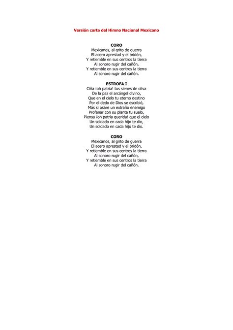 Versión corta del himno nacional mexicano PDF