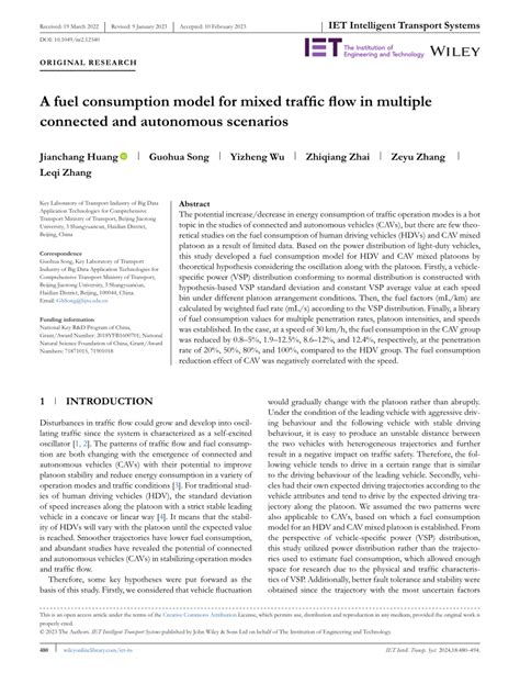 PDF A Fuel Consumption Model For Mixed Traffic Flow In Multiple Connected And Autonomous Scenarios