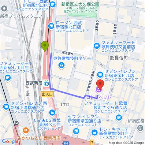 Tohoシネマズ新宿の最寄駅西武新宿駅からの徒歩ルート（約4分） Mdata