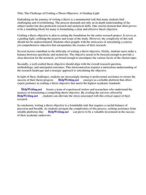 Thesis Objective Sample Pdf Thesis Methodology