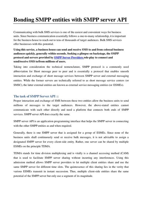 ppt use of smpp server api in bonding smpp entities powerpoint