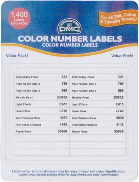 Dmc Color Number Labels 123stitch
