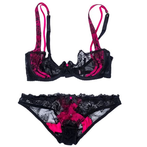 Vicki Chase Black Hot Pink Lace Ap Bra And Panties Set Fans Utopia
