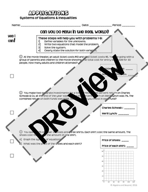 Systems Of Equations And Inequalities Worksheet Pdf