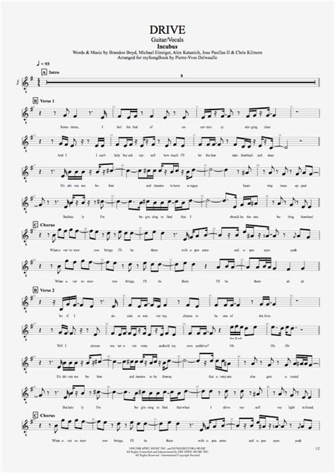 Drive Tab By Incubus Guitar Pro Guitar Vocals MySongBook