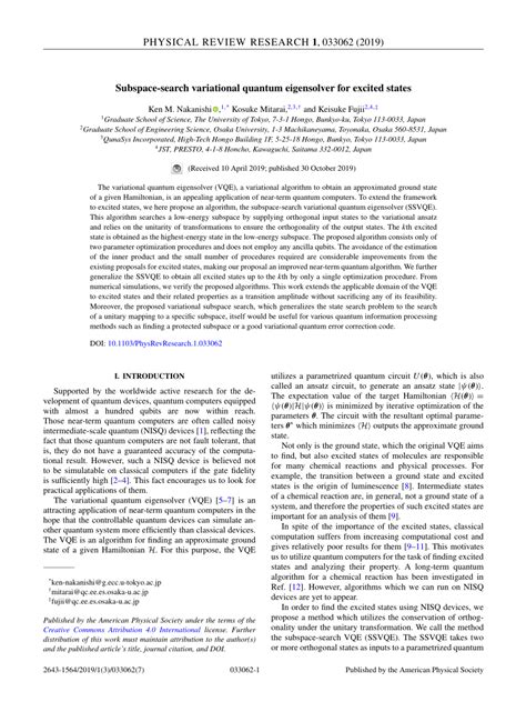 Pdf Subspace Search Variational Quantum Eigensolver For Excited States