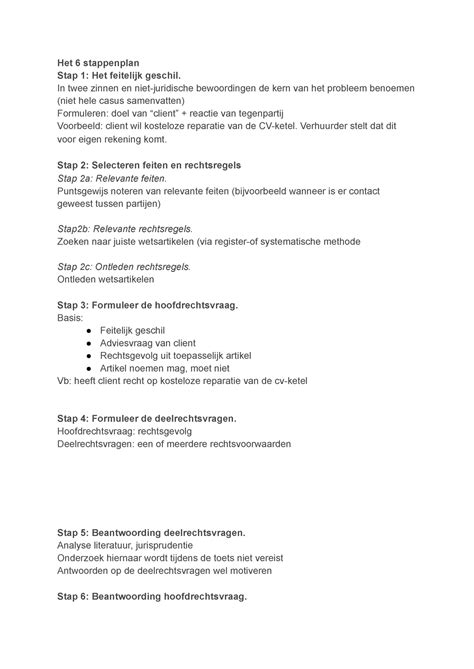 Rechtspraktijk Wc 6 Aantekeningen Werkcollege 6 Het 6 Stappenplan