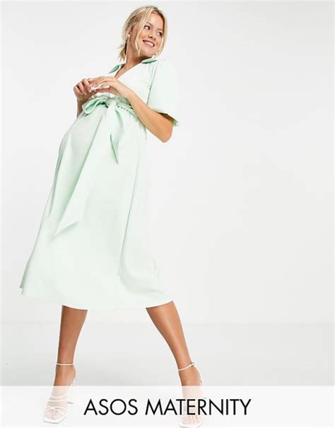 Asos Design Maternity Robe Chemise Patineuse Mi Longue Avec Ceinture