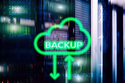 Backup Button On Modern Server Room Background Data Loss Prevention