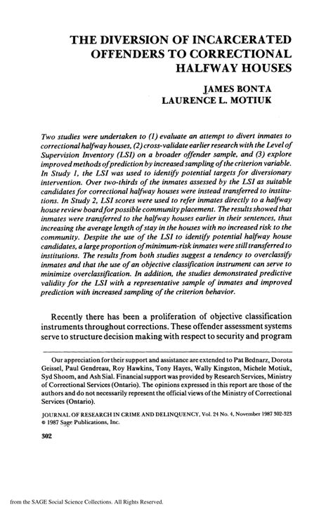 Pdf The Diversion Of Incarcerated Offenders To Correctional Halfway