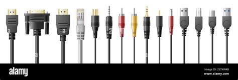 Usb Types Ports Cables Set With Realistic Connectors And Chargers