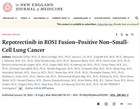 Oncoalert On Linkedin Repotrectinib In Ros1 Fusion Positive Non Small