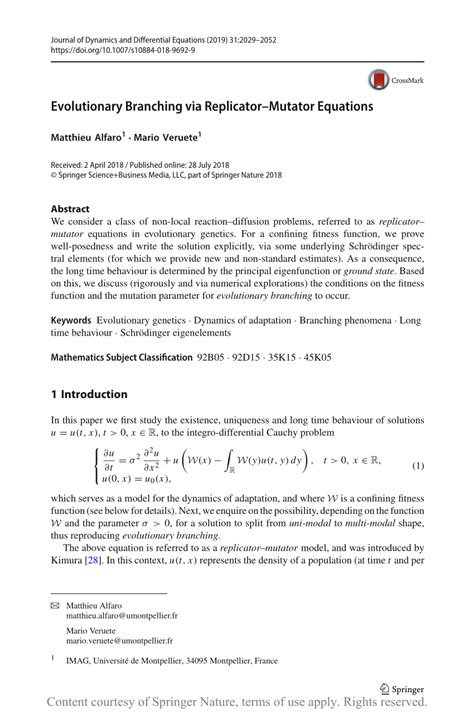 Evolutionary Branching Via Replicatormutator Equations Request Pdf