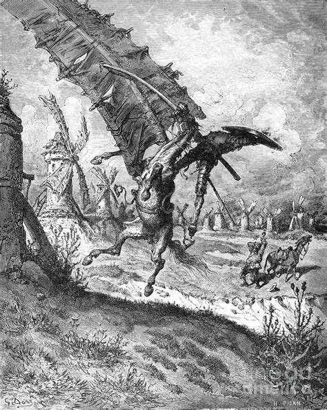 Don Quixote And Windmill Drawing By Gustave Dore Pixels