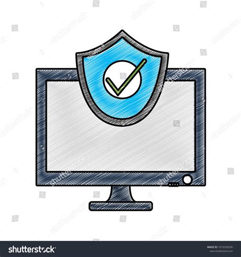 Grated Screen Computer Technology Security Shield Stock Vector Royalty