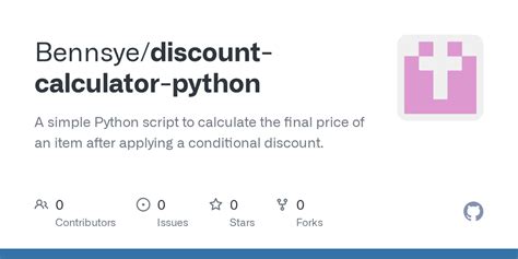 Github Bennsyediscount Calculator Python A Simple Python Script To
