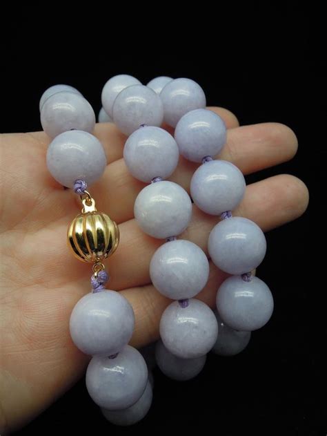 Purple Jade Necklace Jadeite Beads Round Shape Natural Jade