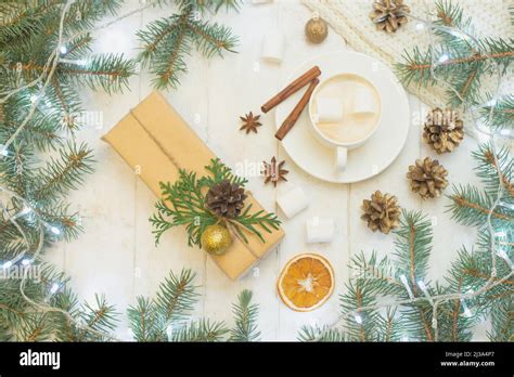 Christmas Ts Coffee With Marshmallows Pine Cones Spruce Branches